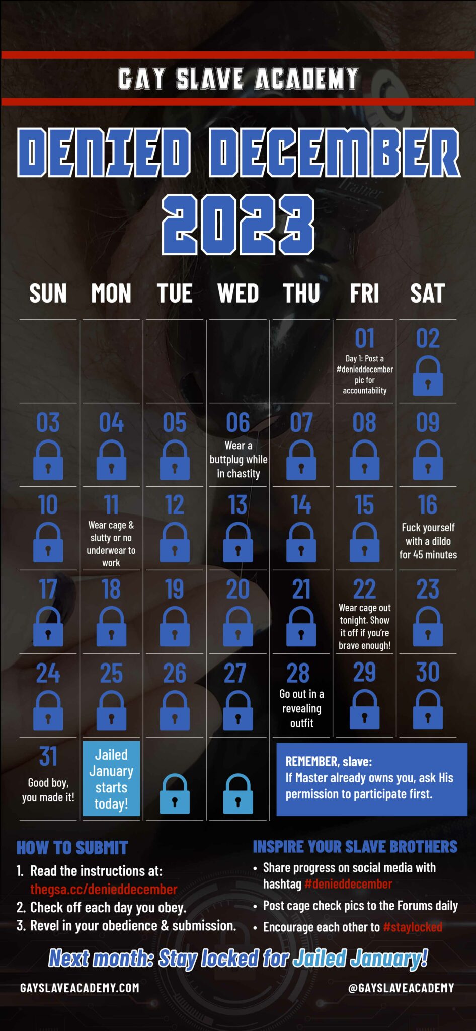 Denied December Male Chastity Challenge - Gay slave Academy